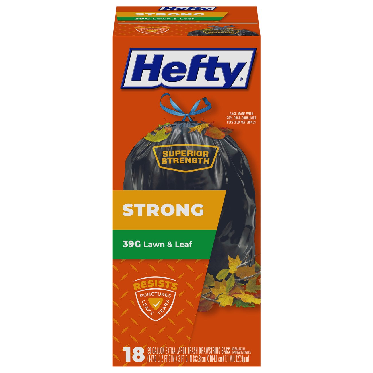 Hefty Strong Lawn & Leaf Extra Large 39 Gallon Drawstring Trash Bags ...