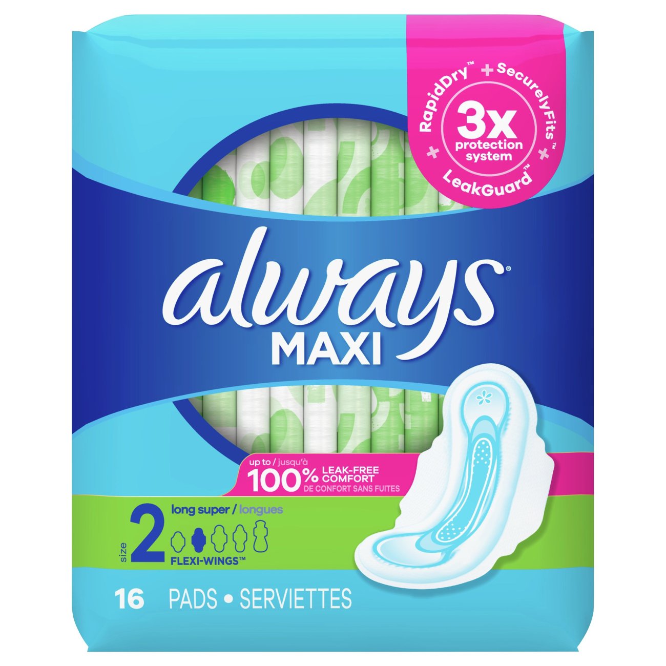 Always Maxi Long Super Pads with Wings Unscented 16 ct - Shop Feminine ...