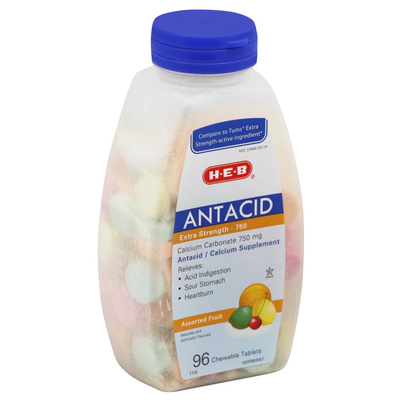 H-E-B Extra Strength Antacid Assorted Fruit Chewable Tablets 750 mg, 96 ...