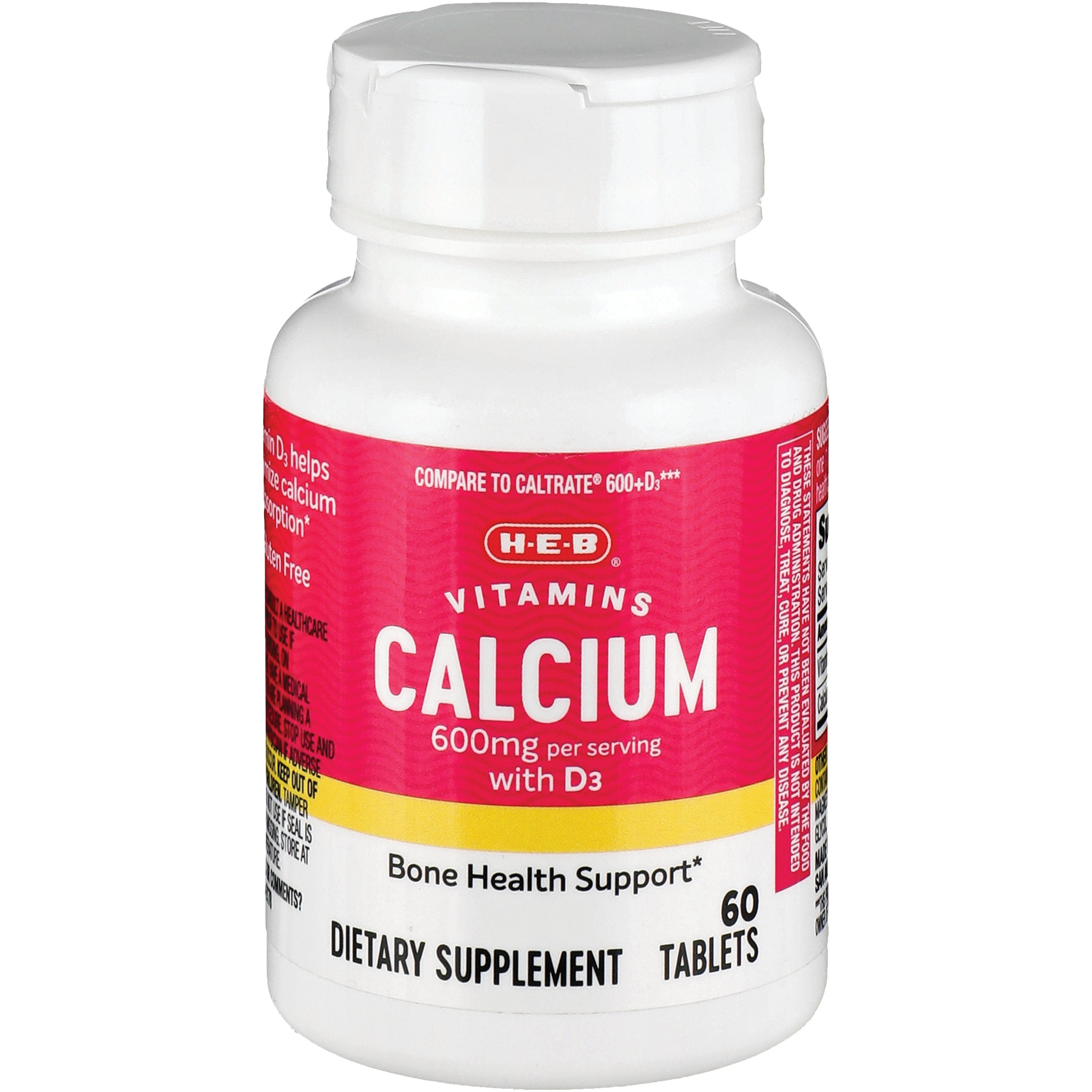H E B Vitamins Calcium Vitamin D3 Tablets 600 Mg Shop Minerals At