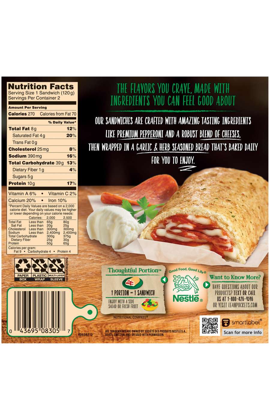 Lean Pockets Reduced Fat Pepperoni Pizza with Garlic Buttery Seasoned ...