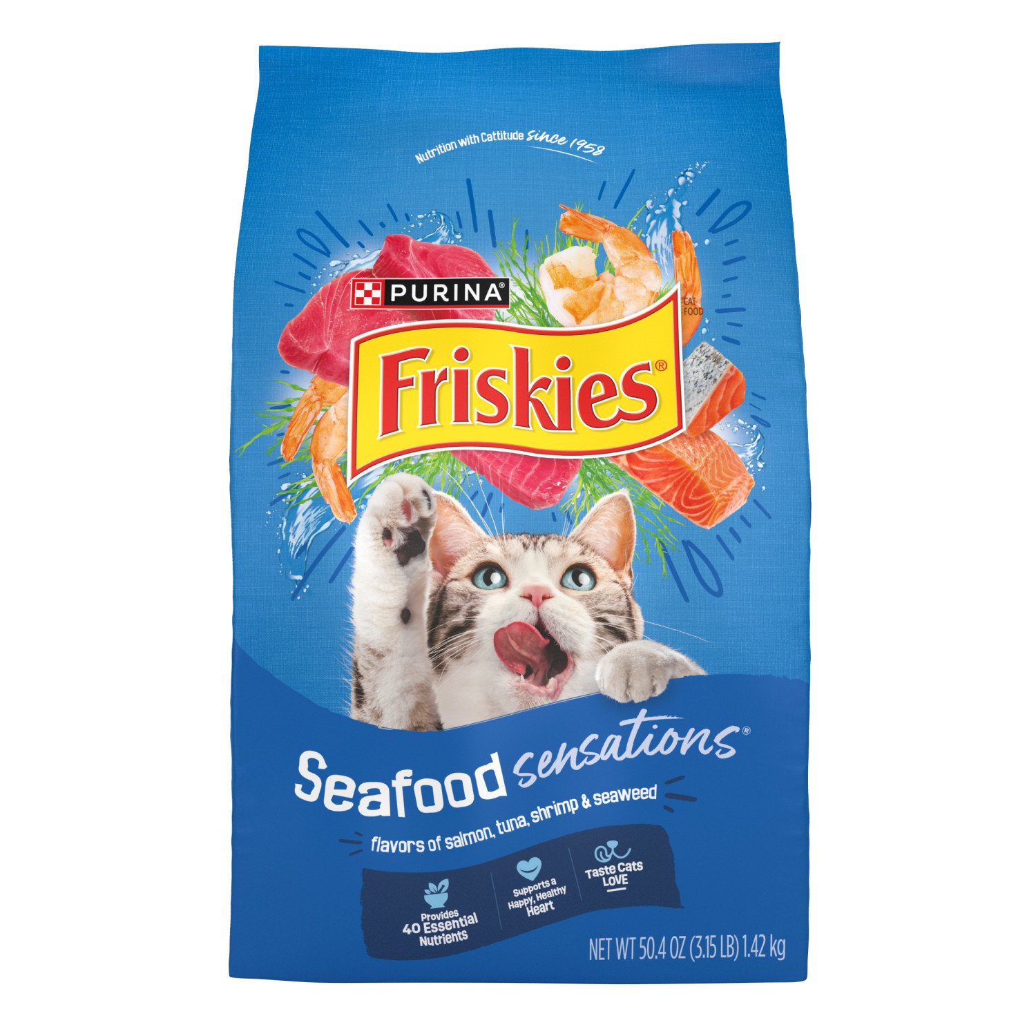 Friskies Purina Dry Cat Food Seafood Sensations - Salmon, Tuna, and ...