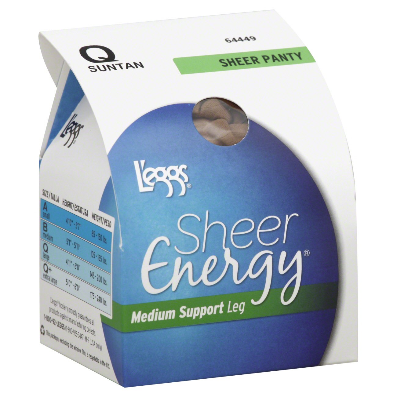 L'eggs Sheer Energy Medium Support Leg Suntan Size Q Pantyhose - Shop ...