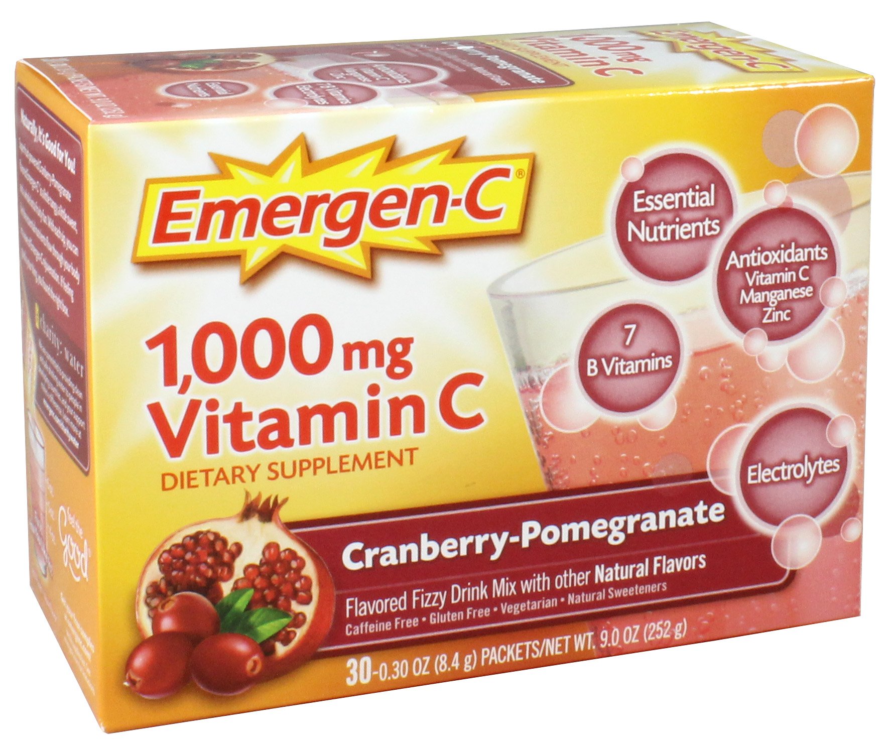 Emergen-C 1000 mg Vitamin C Cranberry-Pomegranate Flavored Fizzy Drink ...