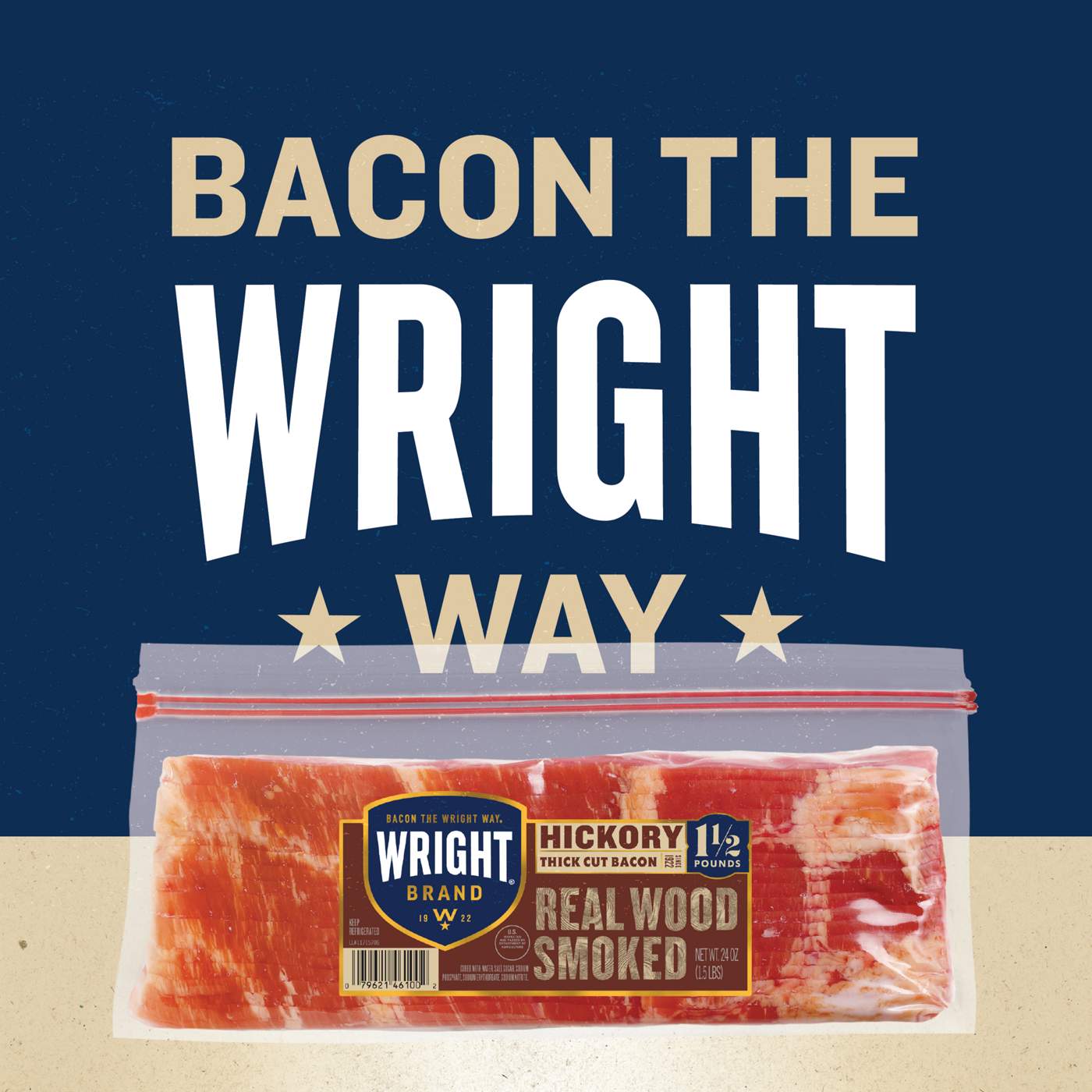 Wright Brand Hickory Real Wood Smoked Thick Cut Bacon - Shop Bacon at H-E-B