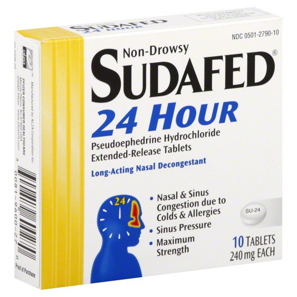 Sudafed Non-Drowsy 24 Hour 240 mg Long-Acting Nasal Decongestant ...
