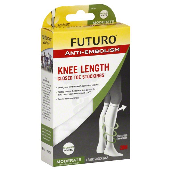 Futuro Anti-Embolism Knee Length Closed Toe Stockings Medium White ...