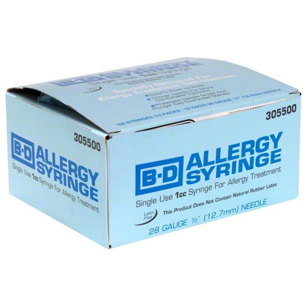BD 1cc 1/2" (12.7mm) Long Needle 28 Gauge Allergy Syringe - Shop ...