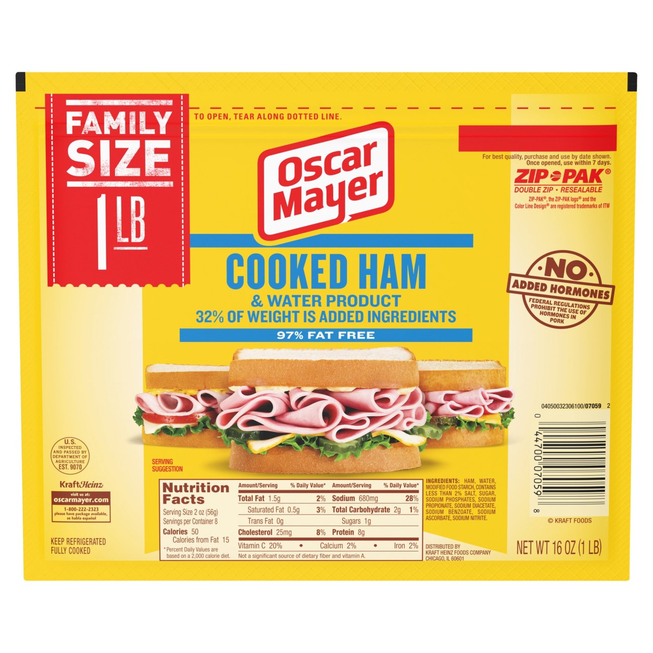 Oscar Mayer Cooked Ham Zip Pak Family Size - Shop Meat at H-E-B