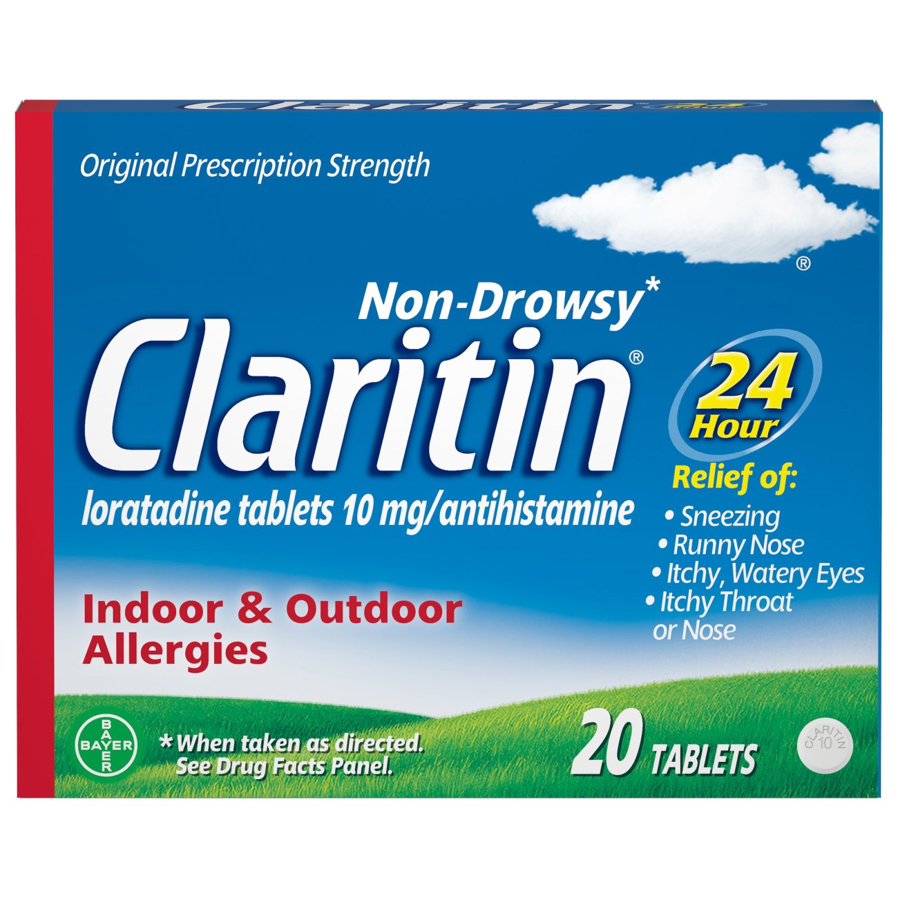 Claritin 24-Hour Non-Drowsy 10 mg Loratadine Antihistamine Allergy ...