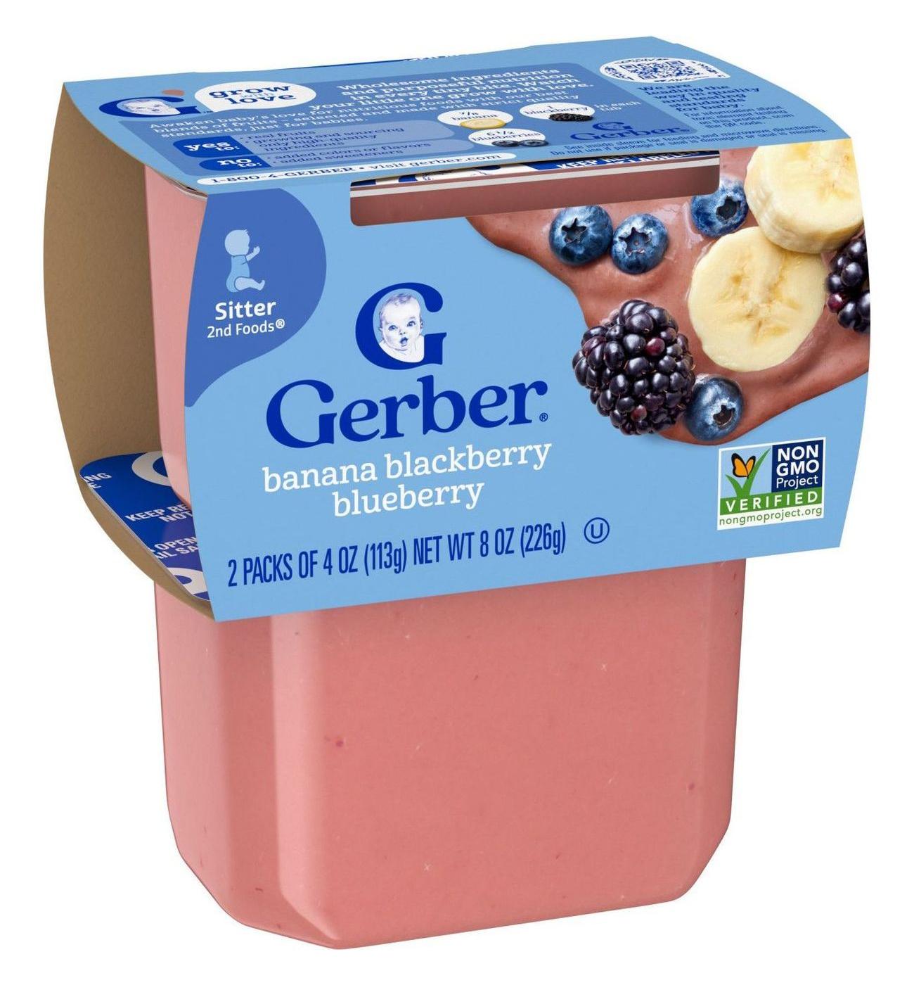 Gerber Stage 2 Baby Food - Banana Blackberry & Blueberry, 4 oz Tubs ...