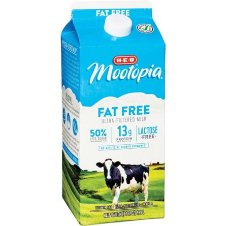 H-E-B Mootopia Lactose Free Fat Free Milk, 1/2 gal | Central Market ...