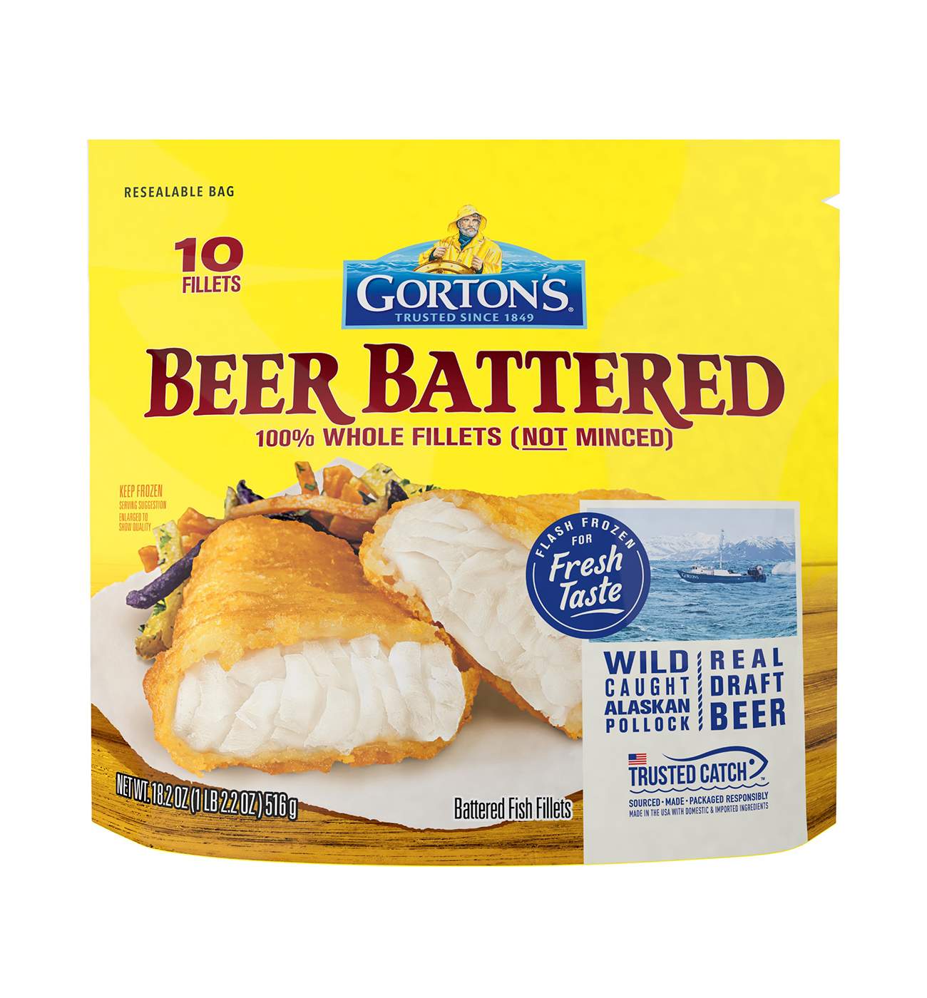 Gorton's Frozen Beer Battered Whole Pollock Fish Fillets - Shop Fish at ...