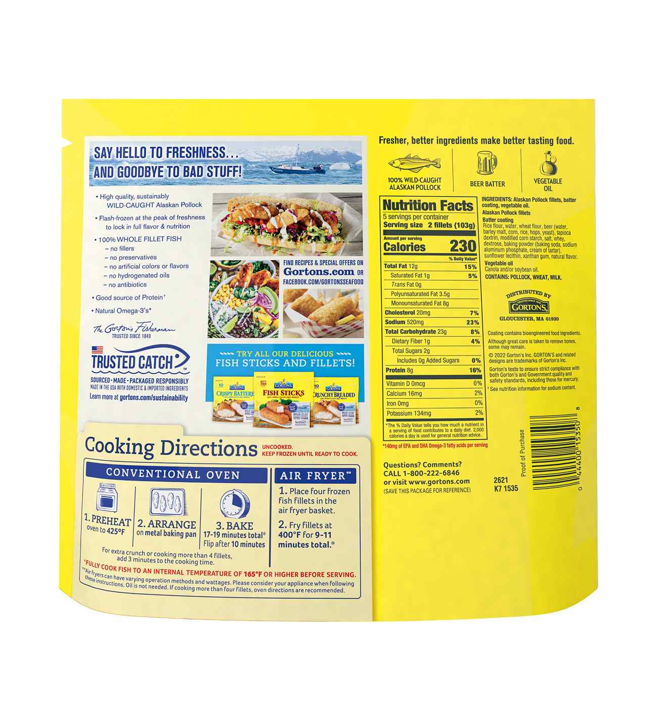 Gorton's Frozen Beer Battered Whole Pollock Fish Fillets - Shop Fish at ...