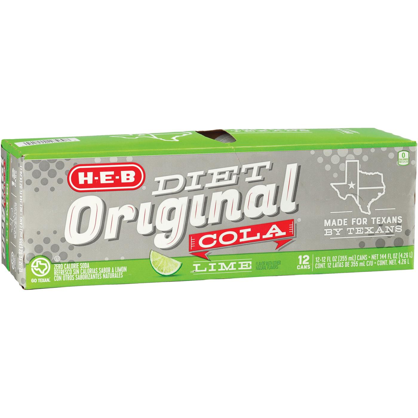 H-E-B Diet Original Cola with Lime Soda 12 pk Cans - Shop Soda at H-E-B