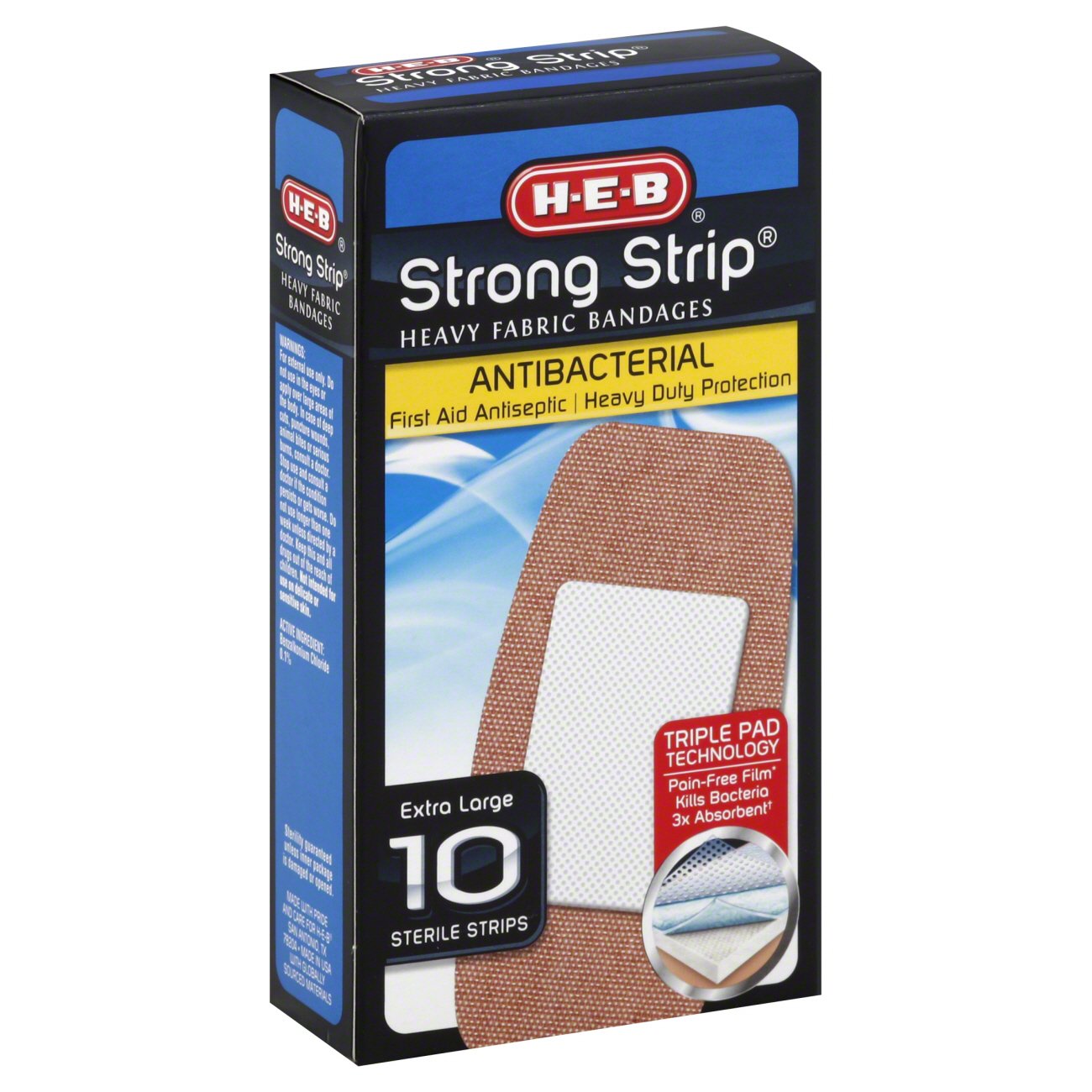 H-E-B Strong Strip Heavy Fabric Antibacterial Bandages - Extra Large ...