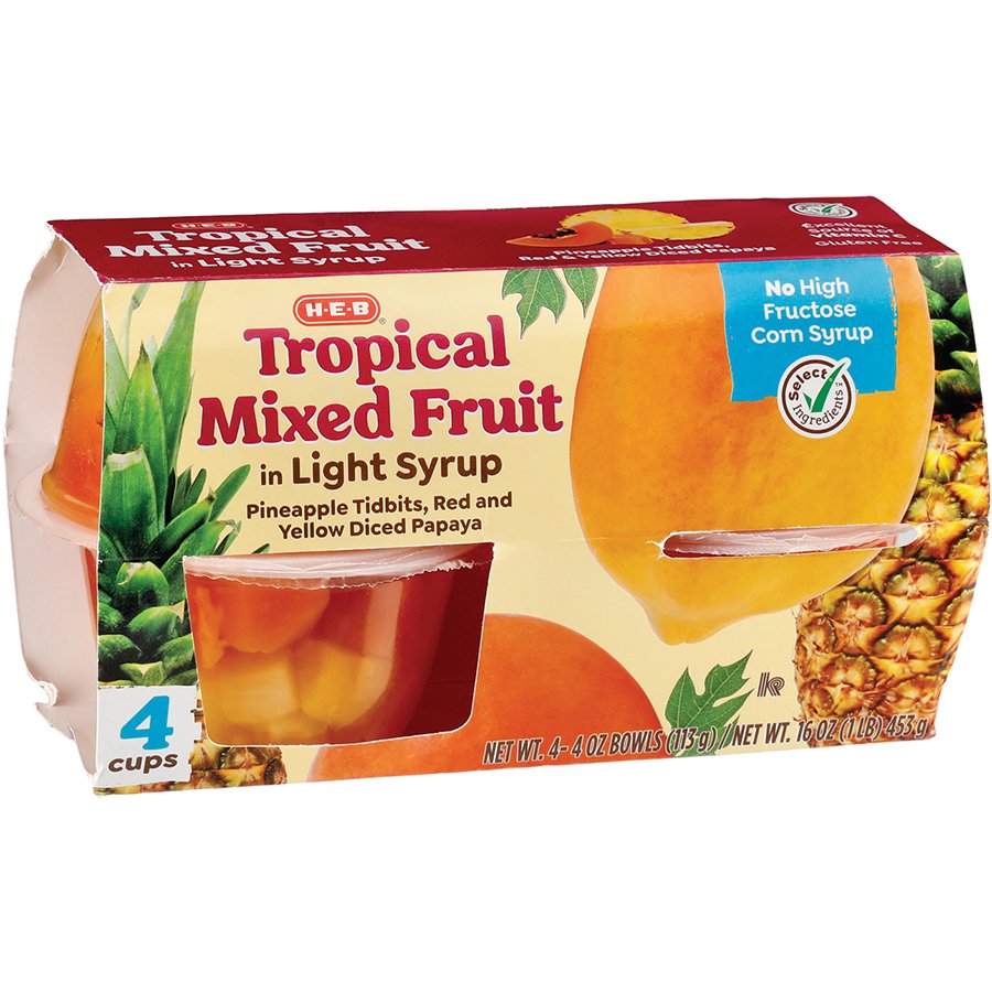 H-E-B Tropical Mixed Fruit Snack Bowls – Light Syrup - Shop Canned ...