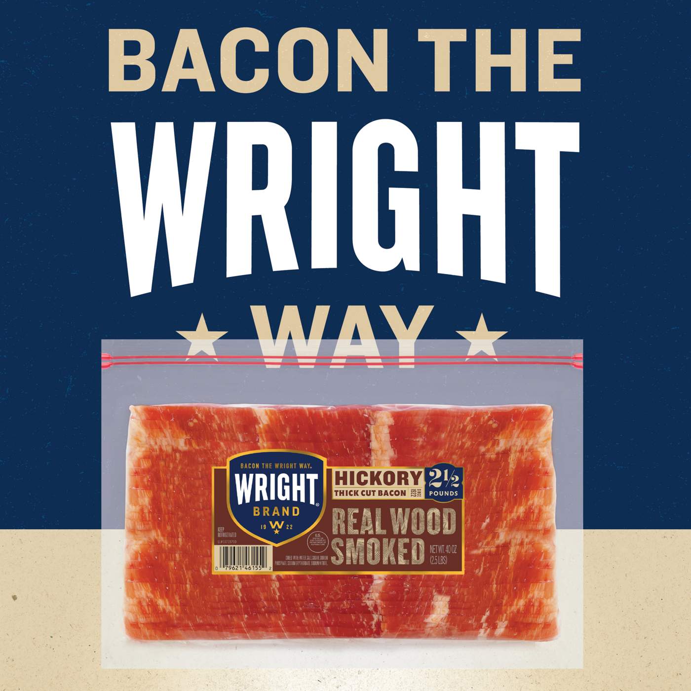 Wright Brand Hickory Real Wood Smoked Thick Cut Bacon - Shop Bacon at H-E-B