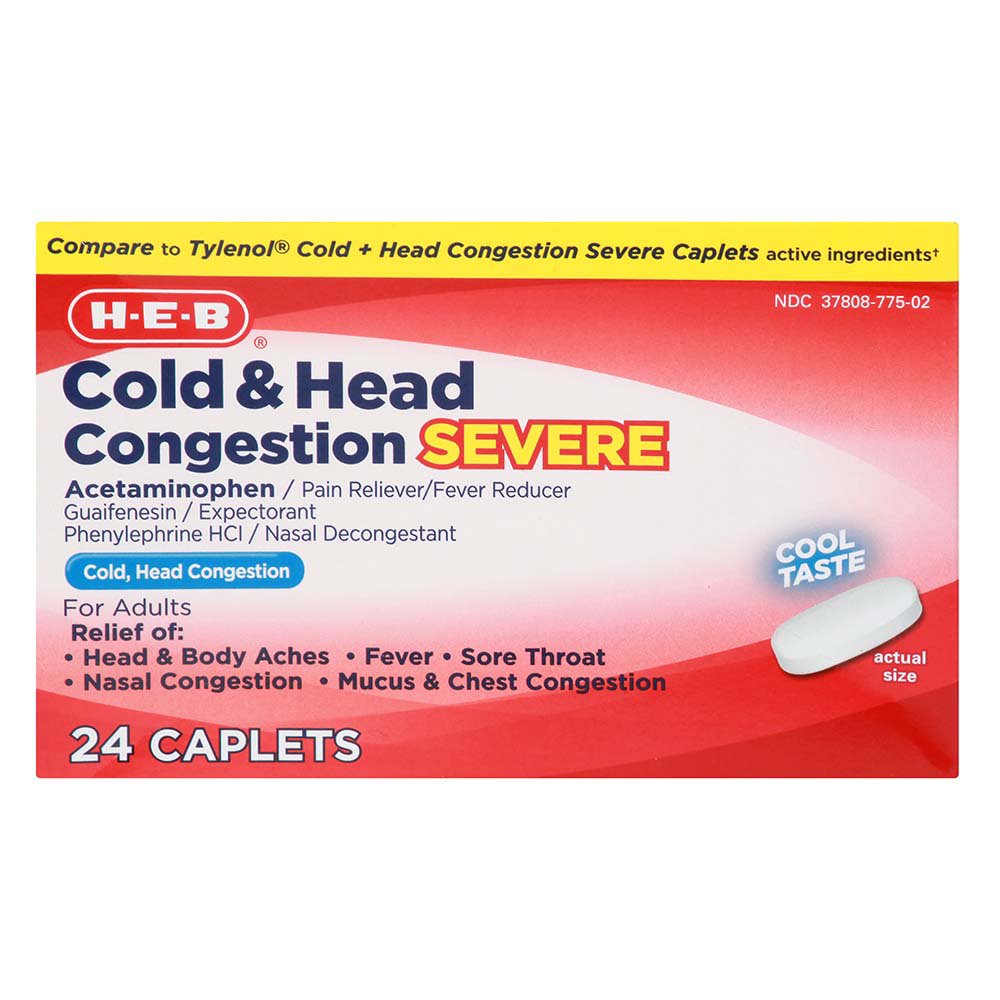 H-E-B Severe Cold & Head Congestion Caplets - Cool Taste - Shop Cough ...