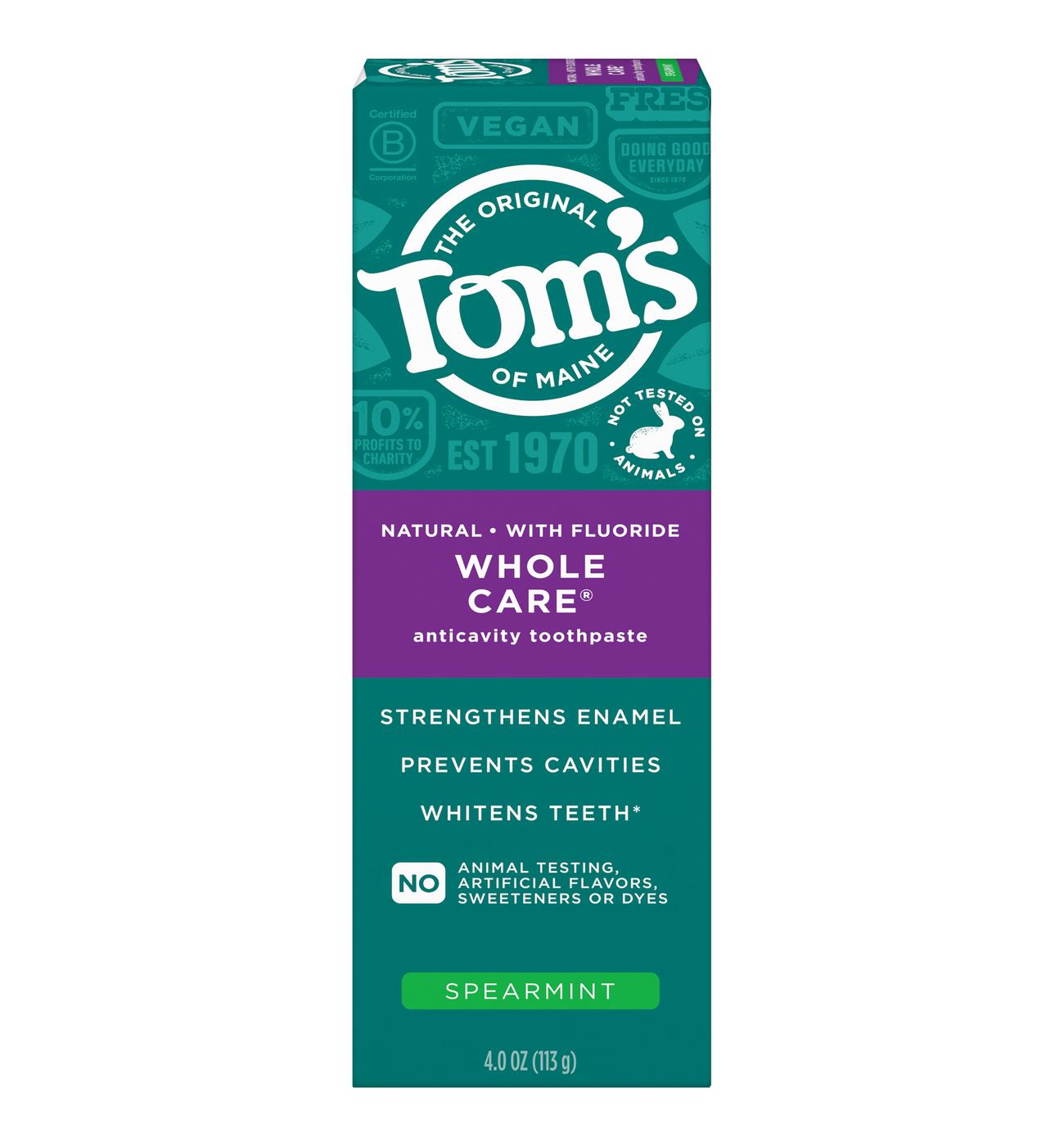 Tom's of Maine Whole Care Natural Fluoride Toothpaste - Spearmint ...