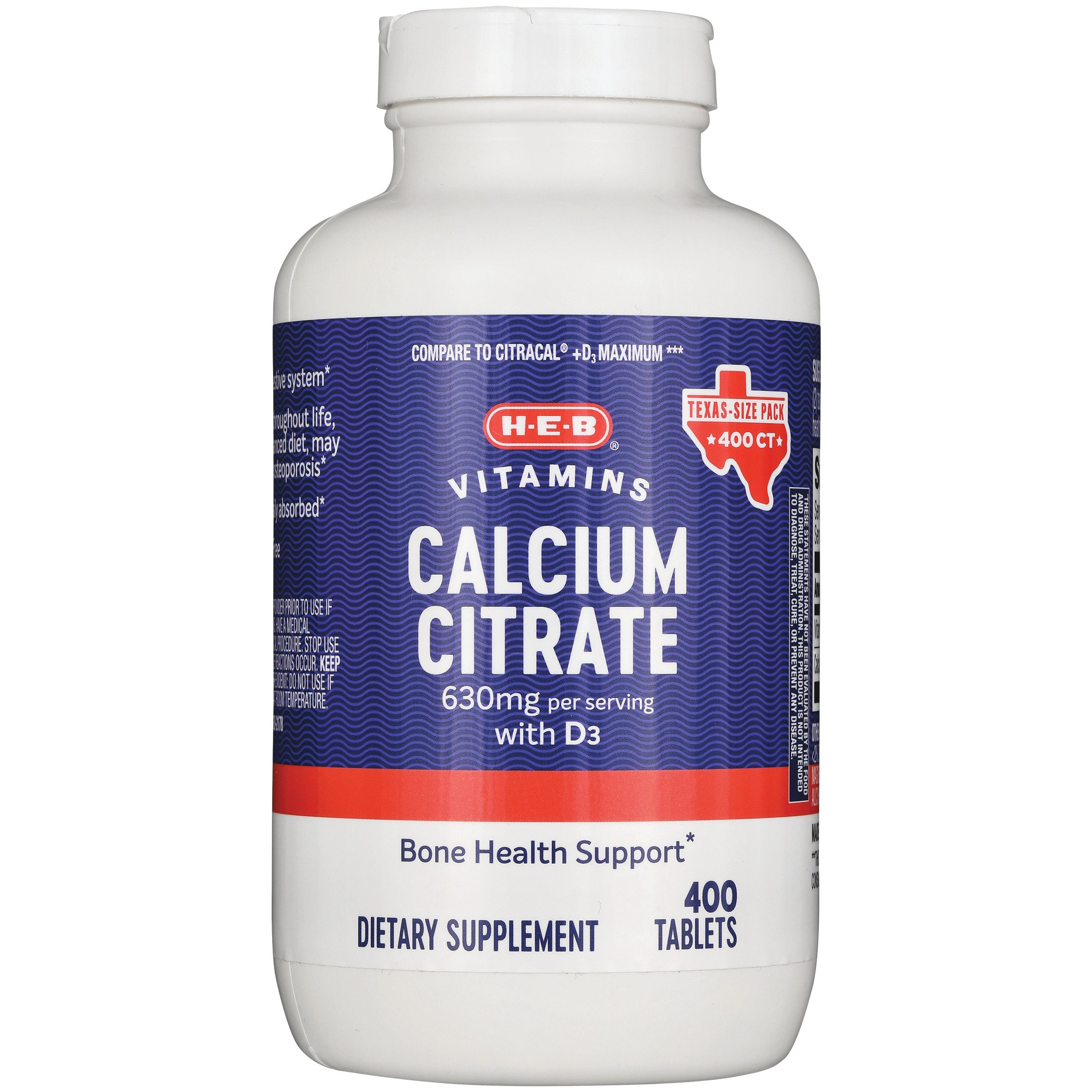 H-E-B Vitamins 630 mg Calcium Citrate with D3 Tablets - Texas-Size Pack ...
