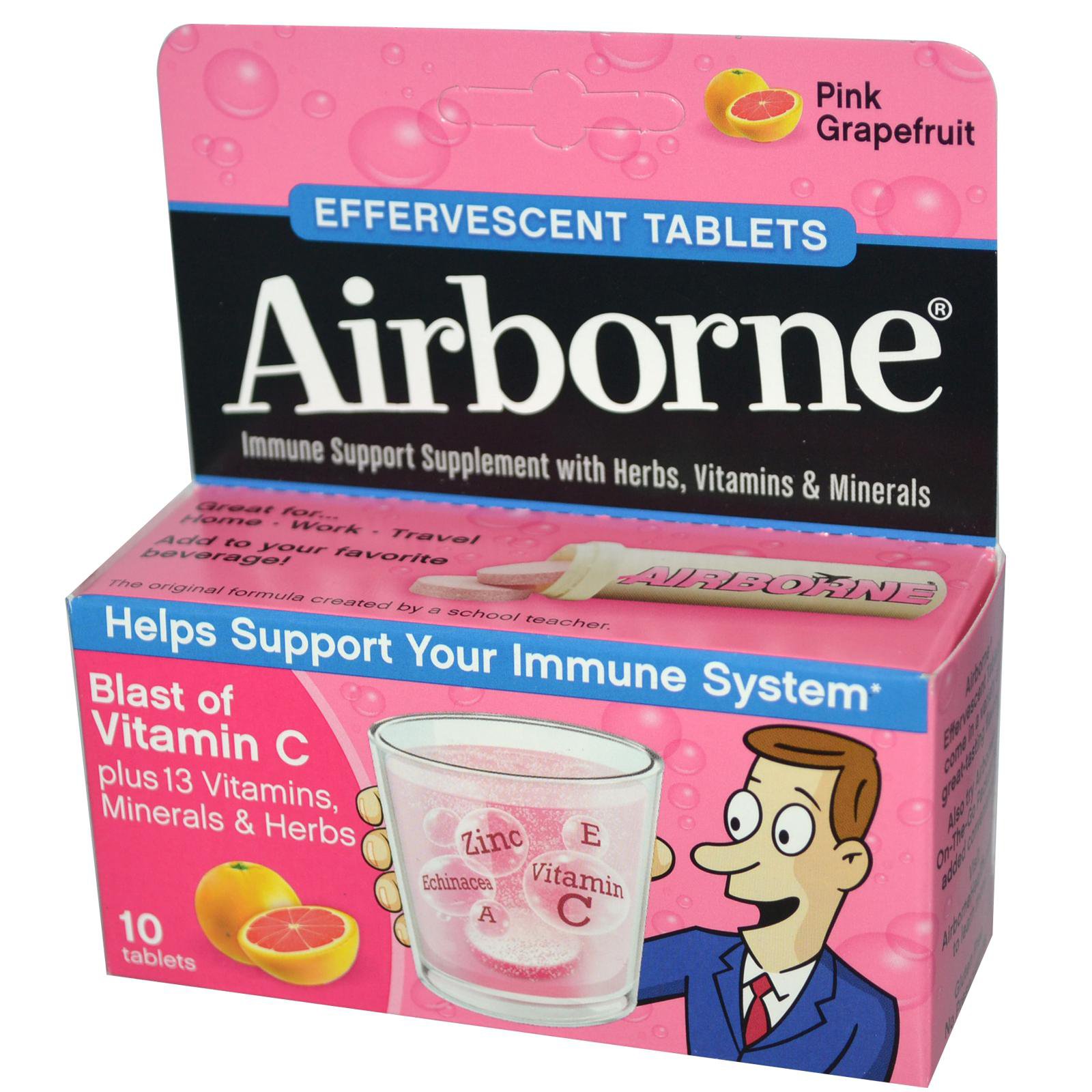 Airborne Immune Support Supplement Pink Grapefruit Effervescent Tablets ...