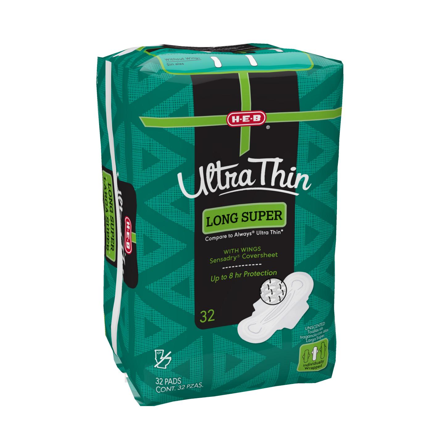 H-E-B Ultra-Thin Winged Long Super Pads - Shop Pads & liners at H-E-B