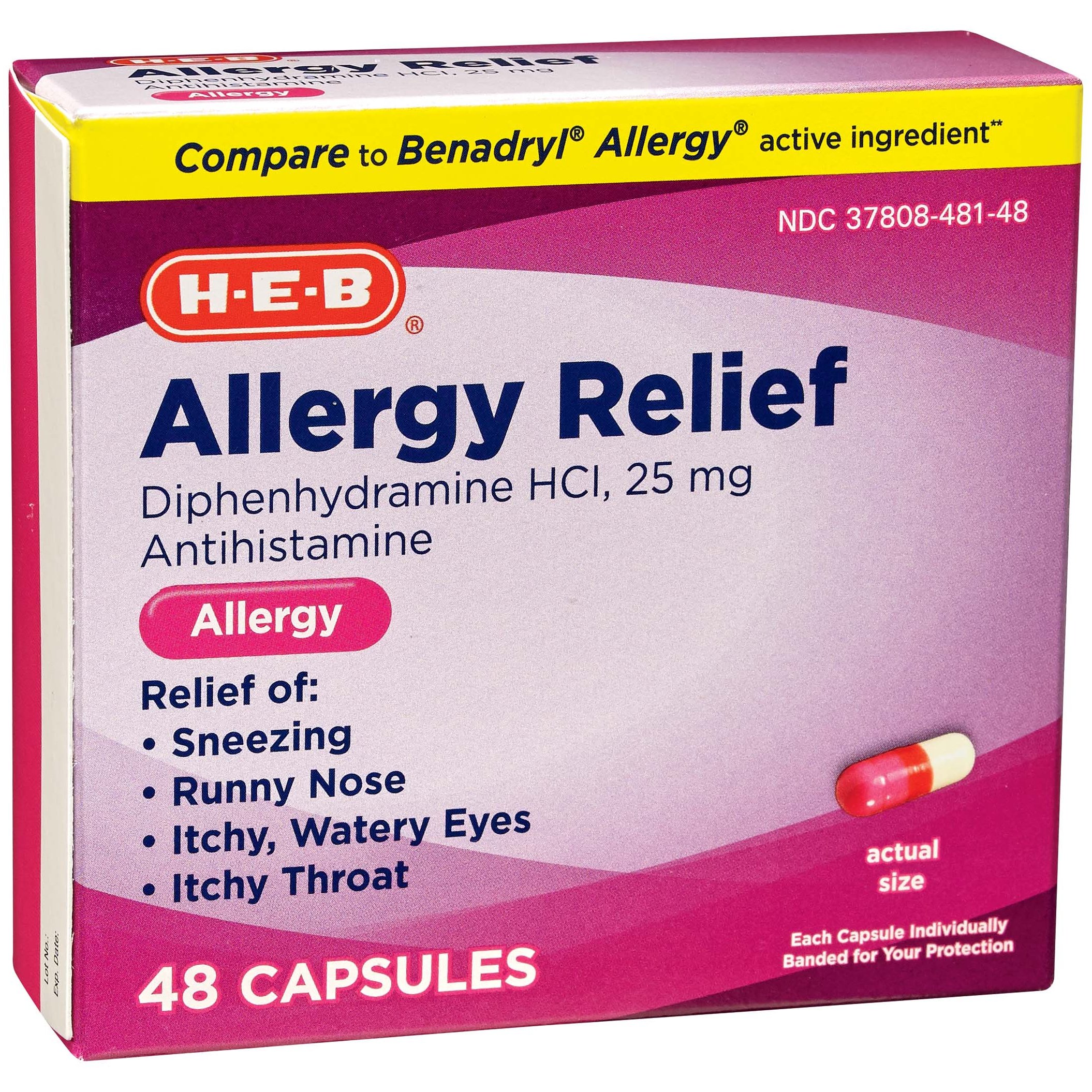H-E-B Allergy Relief Diphenhydramine Antihistamine Capsules – 25 mg ...
