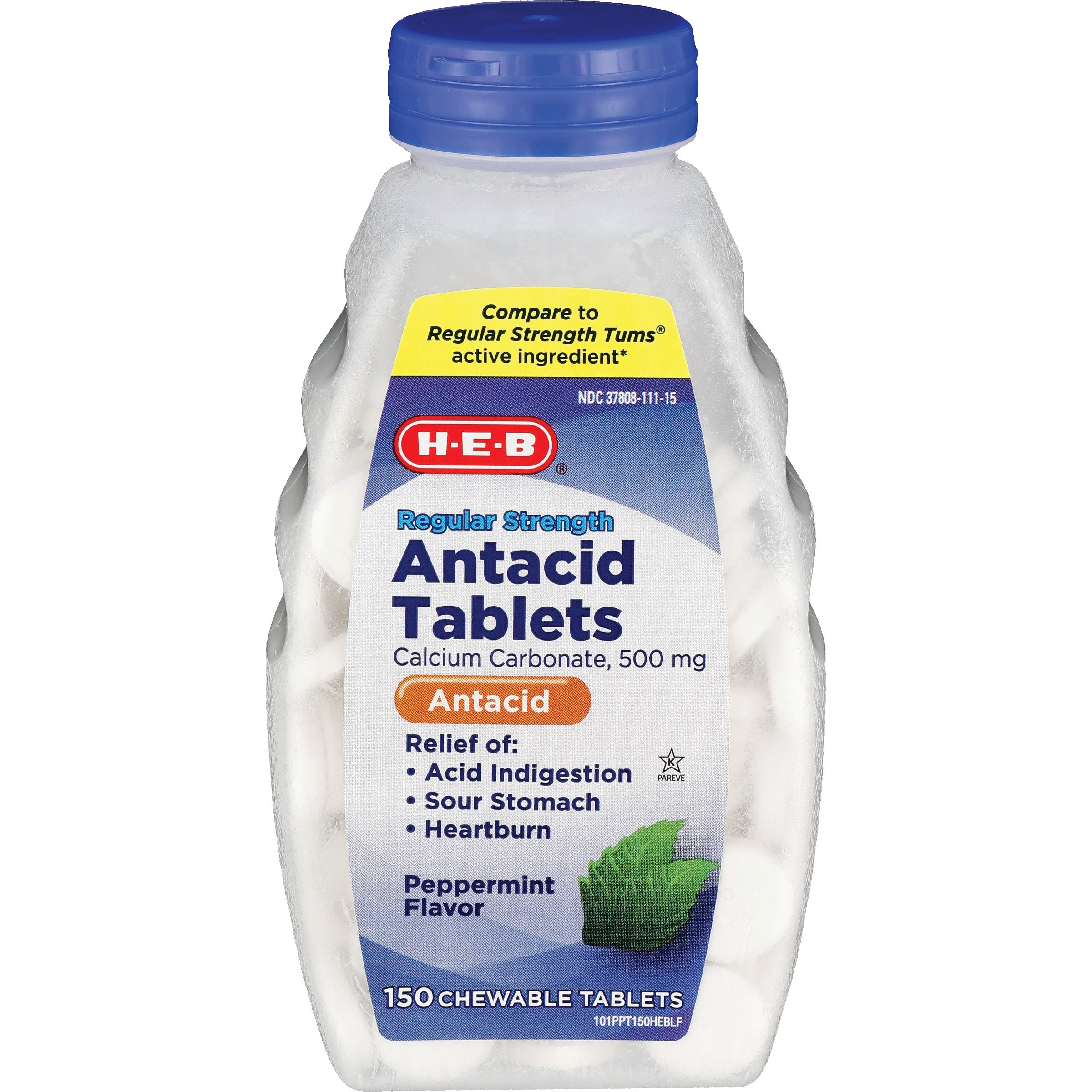 H-E-B Regular Strength Antacid Peppermint Chewable 500 mg Tablets ...