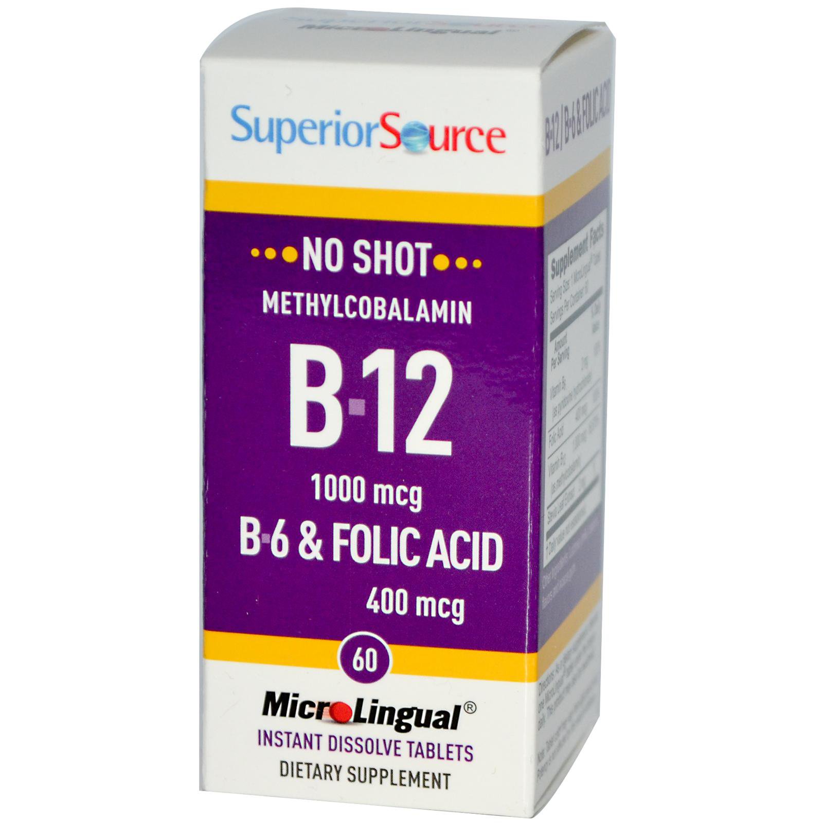 Superior Source B-12 1000 mcg B-6 & Folic Acid 400 mcg Instant Dissolve ...