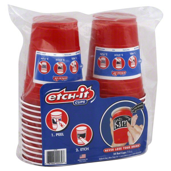 Etch-it Red Polypropylene Cups with Name Labels 24 CT - Shop Disposable ...