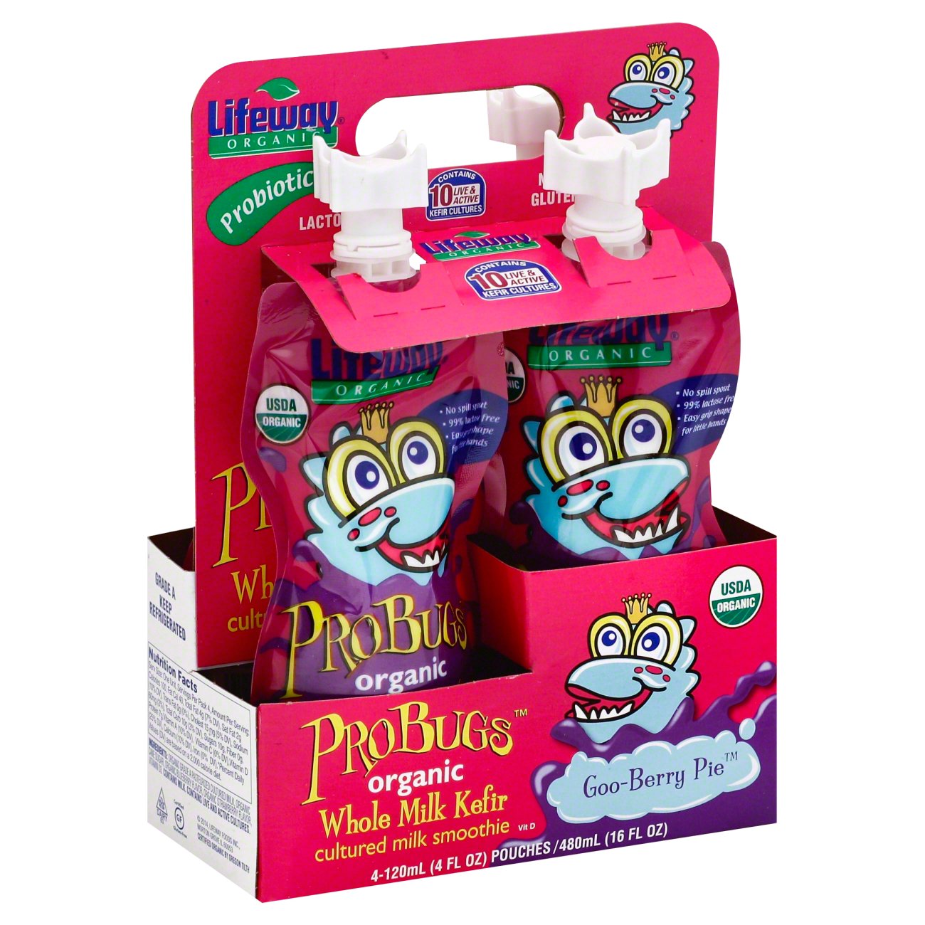 Lifeway Organic ProBugs Whole Milk Goo-Berry Pie Kefir Cultured Milk ...