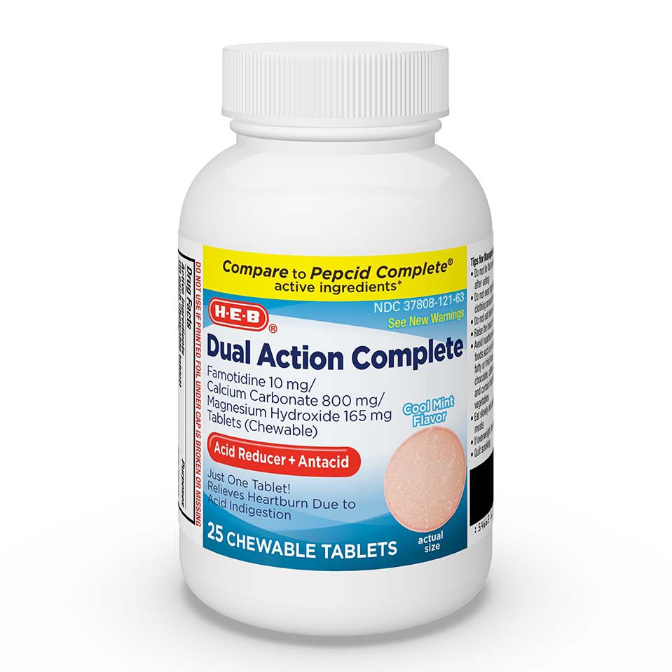 H-E-B Dual Action Complete Acid Reducer Plus Antacid Cool Mint Flavor ...