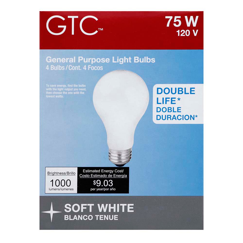 GTC Double Life A19 75-Watt General Purpose Soft White Light Bulbs ...