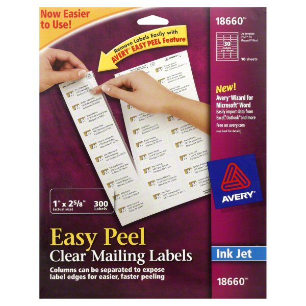 Avery Ink Jet Easy Peel Clear Mailing Labels - Shop Dividers & labels ...