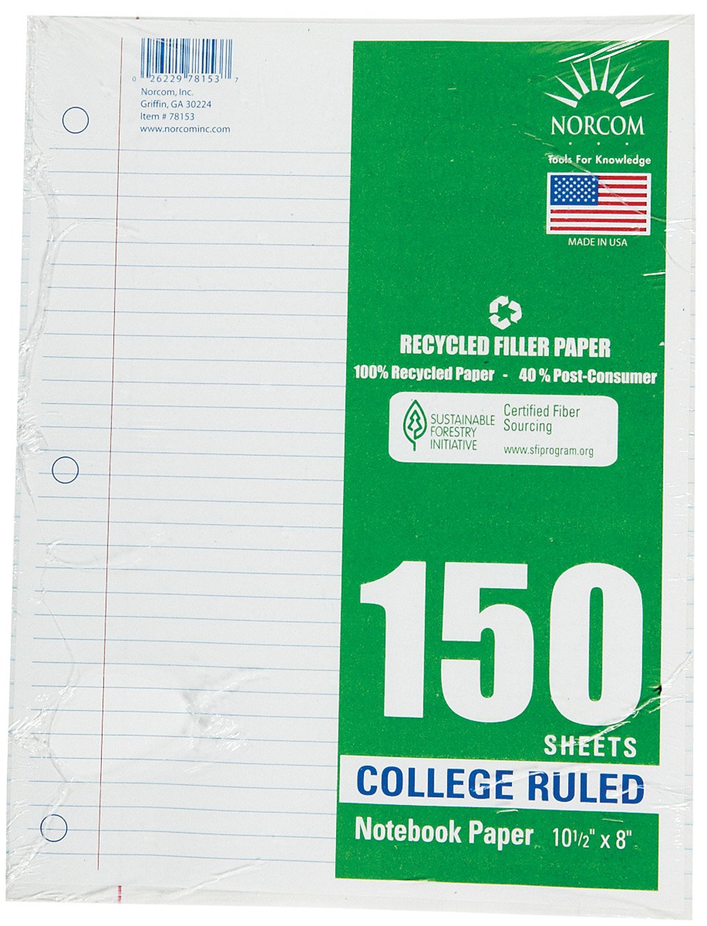 Norcom College Ruled Recycled Filler Notebook Paper - Shop Notebook ...