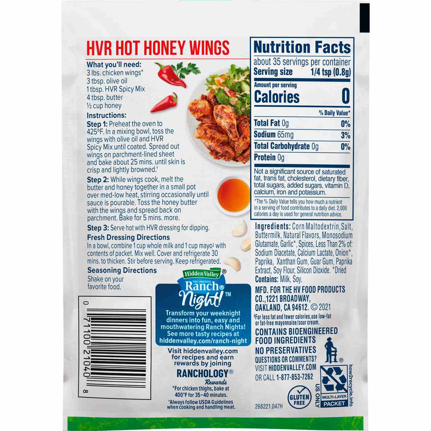Hidden Valley Spicy Ranch Salad Dressing and Seasoning Mix Packet ...