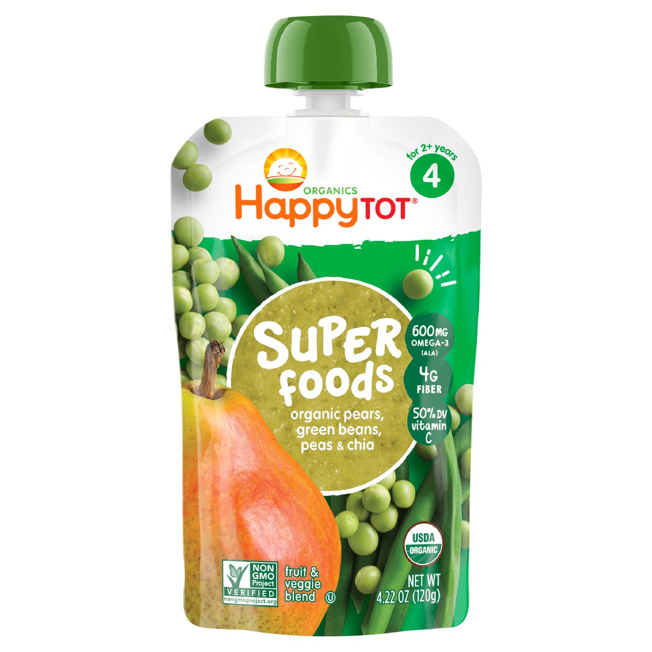Happy Tot Organics Superfoods Pouch - Pears Green Beans Peas & Chia ...