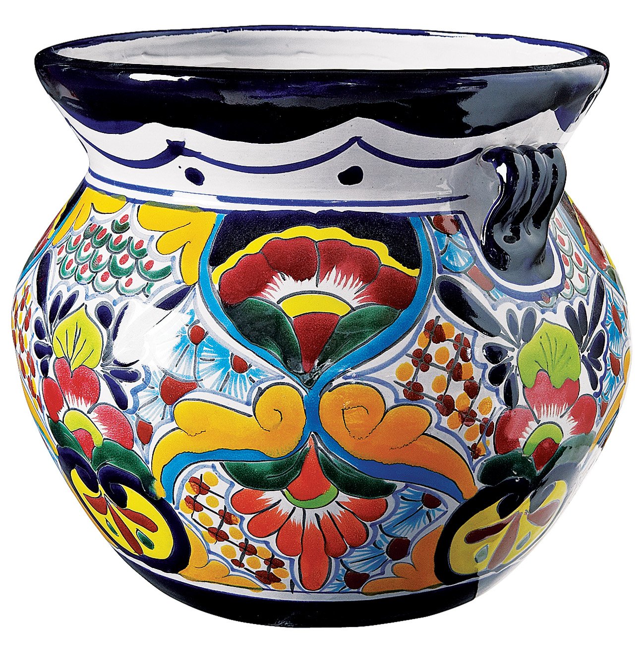 Blue Orange Pottery Clay Bean Pot Talavera Planter - Shop Pots ...