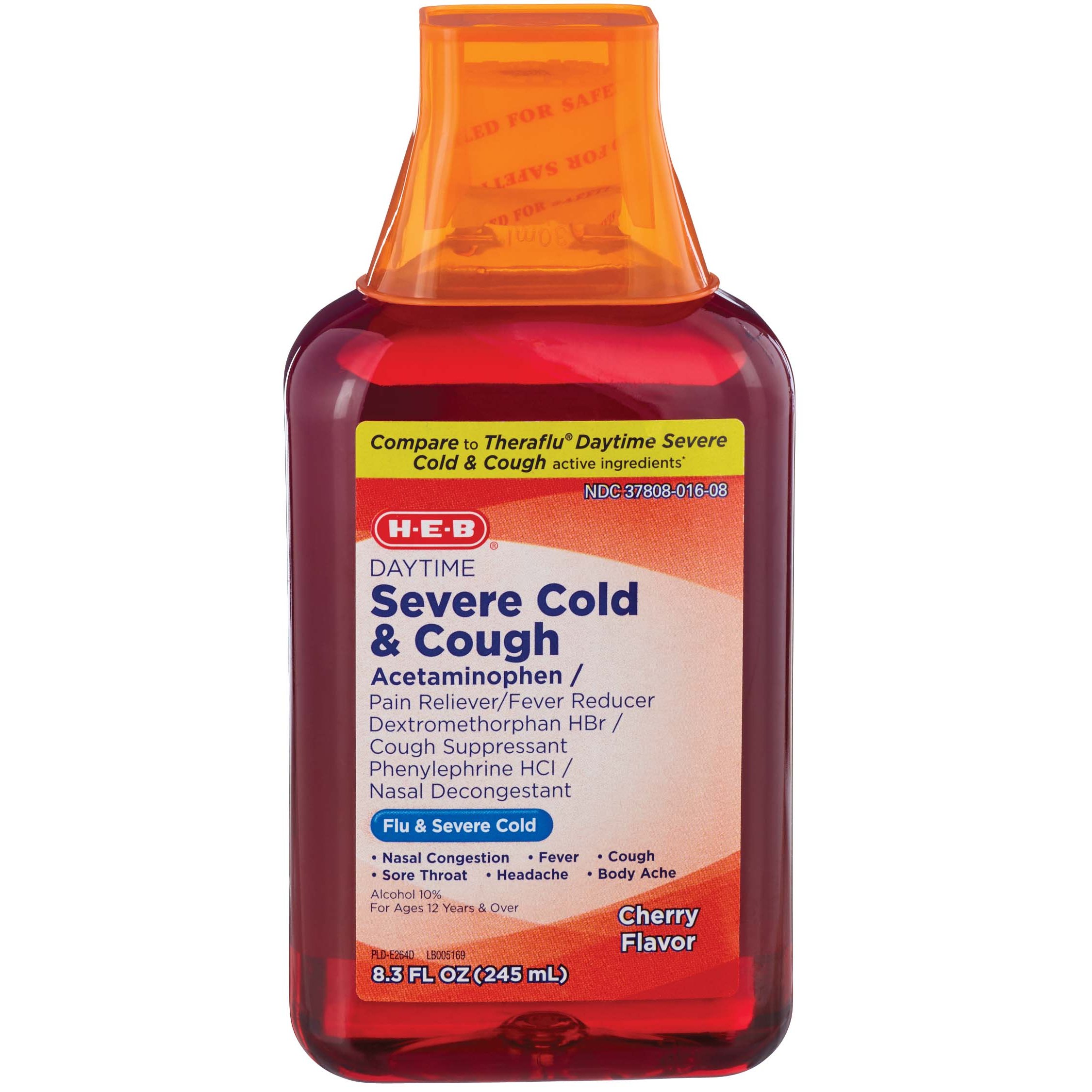 H-E-B Daytime Severe Cold & Cough Liquid – Cherry Flavor - Shop Cough ...