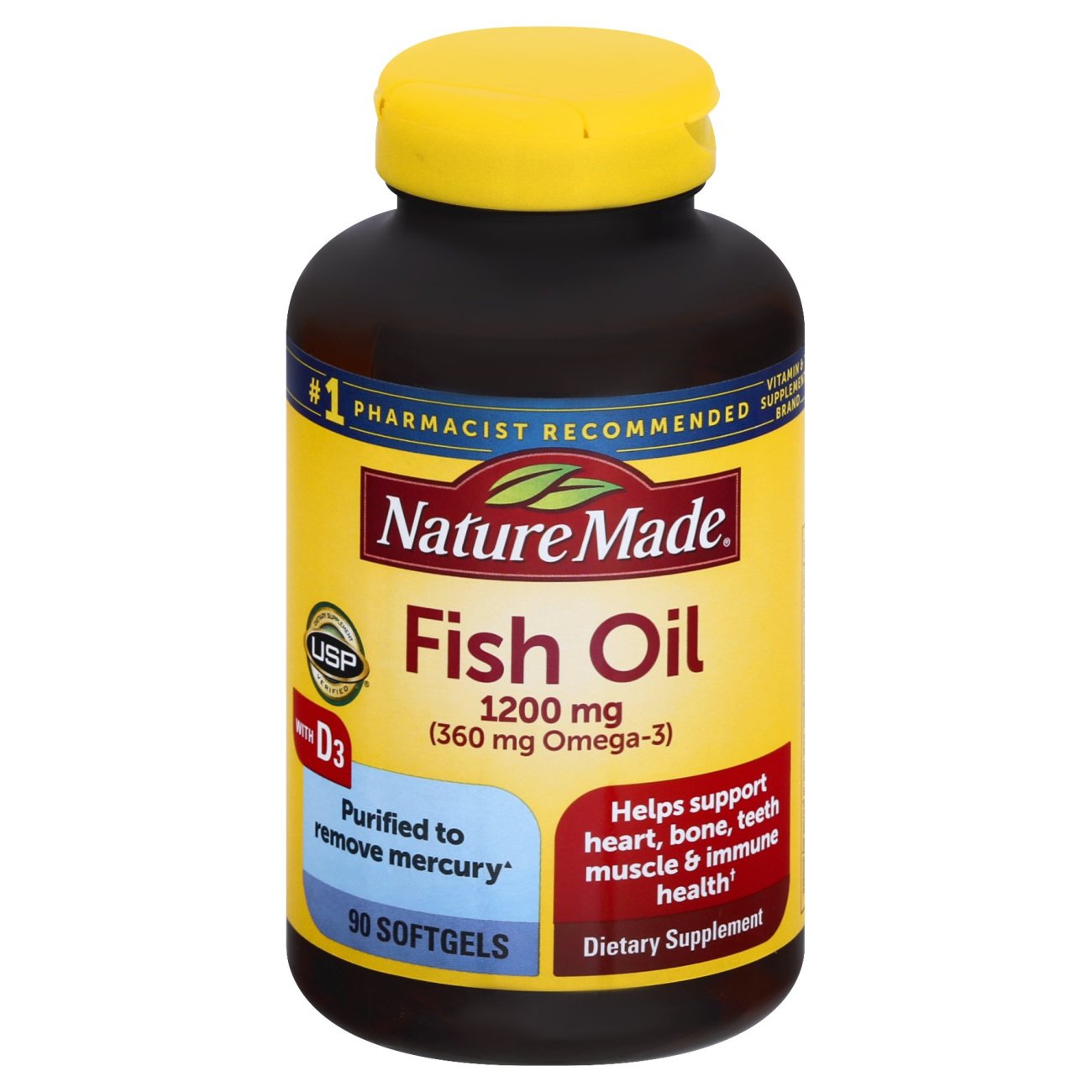 Nature Made Fish Oil 1200 mg Omega-3 360 mg + Vitamin D 1000 IU - Shop ...