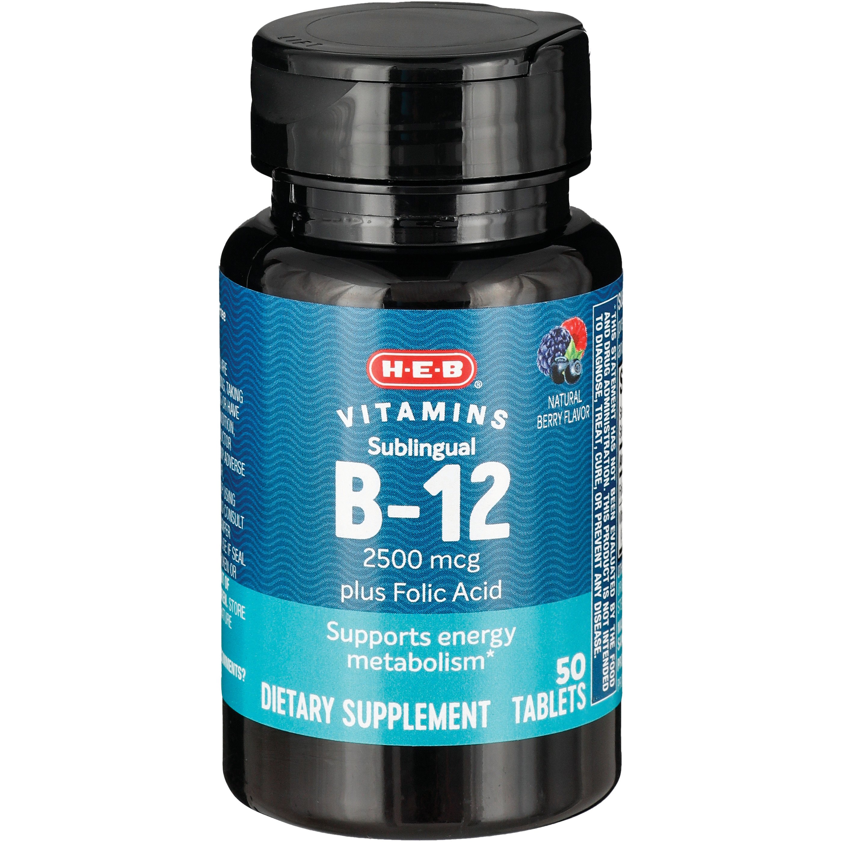 H-E-B Vitamins 2,500 mcg B-12 Plus Folic Acid Sublingual Tablets ...