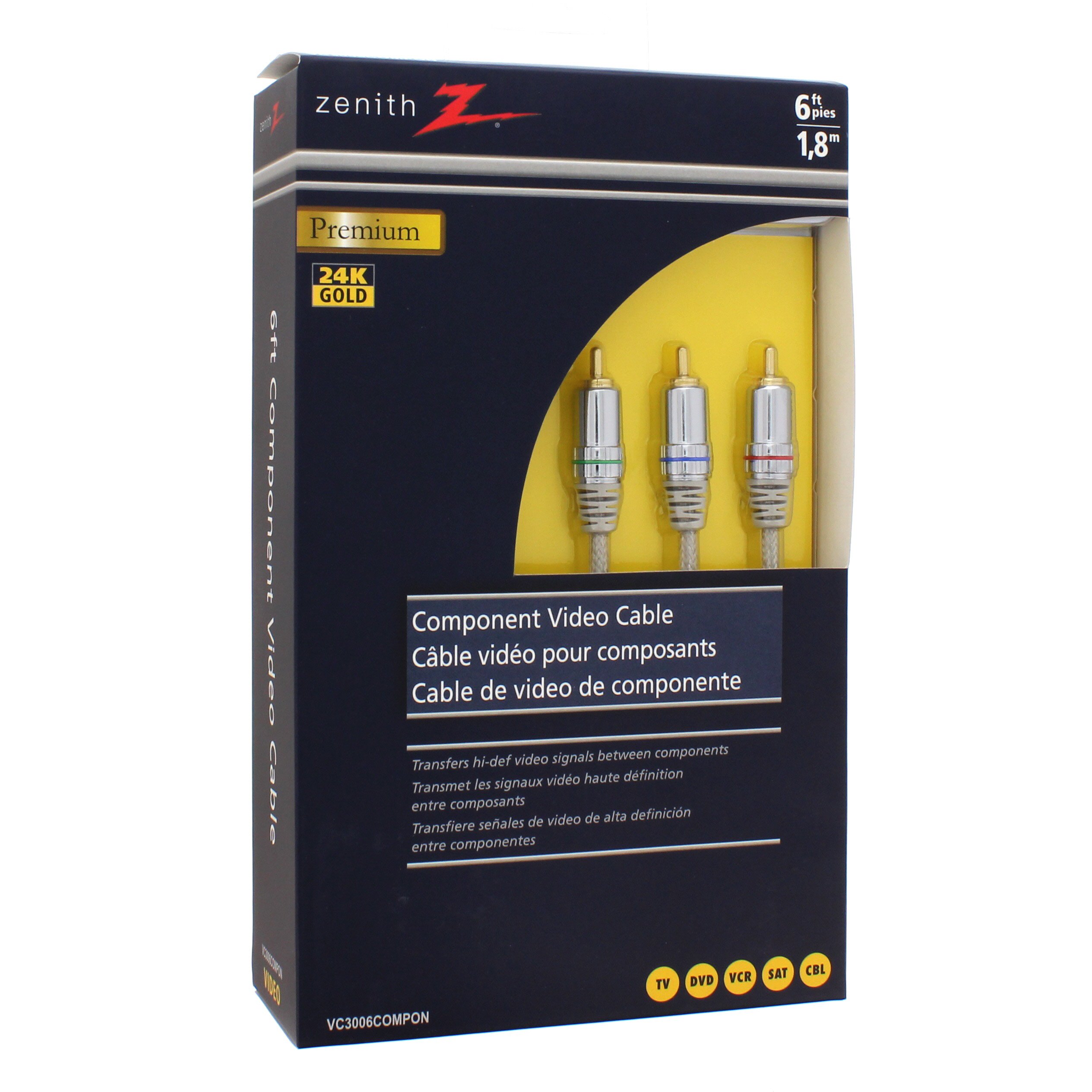 AmerTac Zenith 6 Foot 24K Gold Premium Component Video Cable - Shop ...