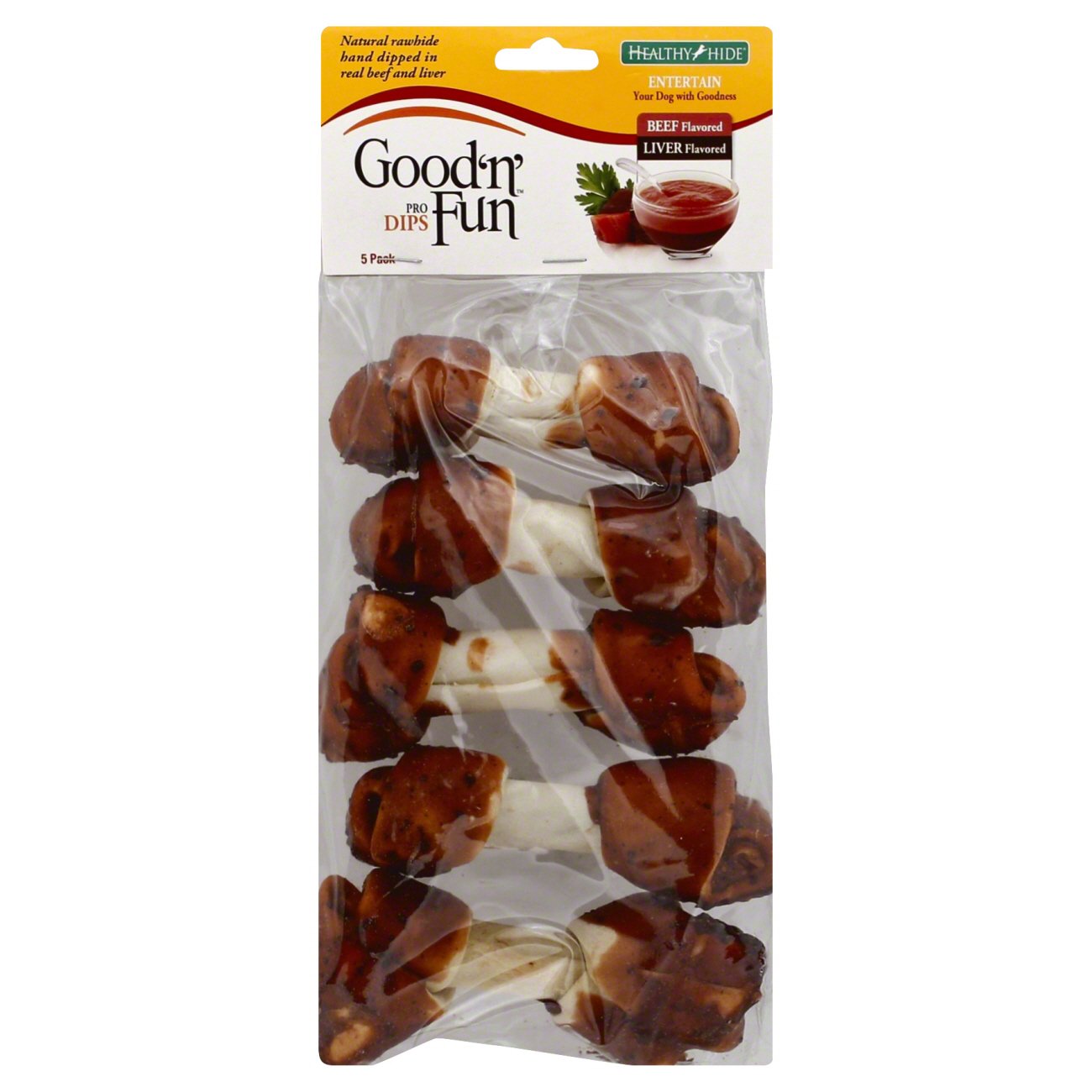 Healthy Hide Good 'n' Fun 4" Pro-Dips Basted Beef Hide & Liver Knots ...