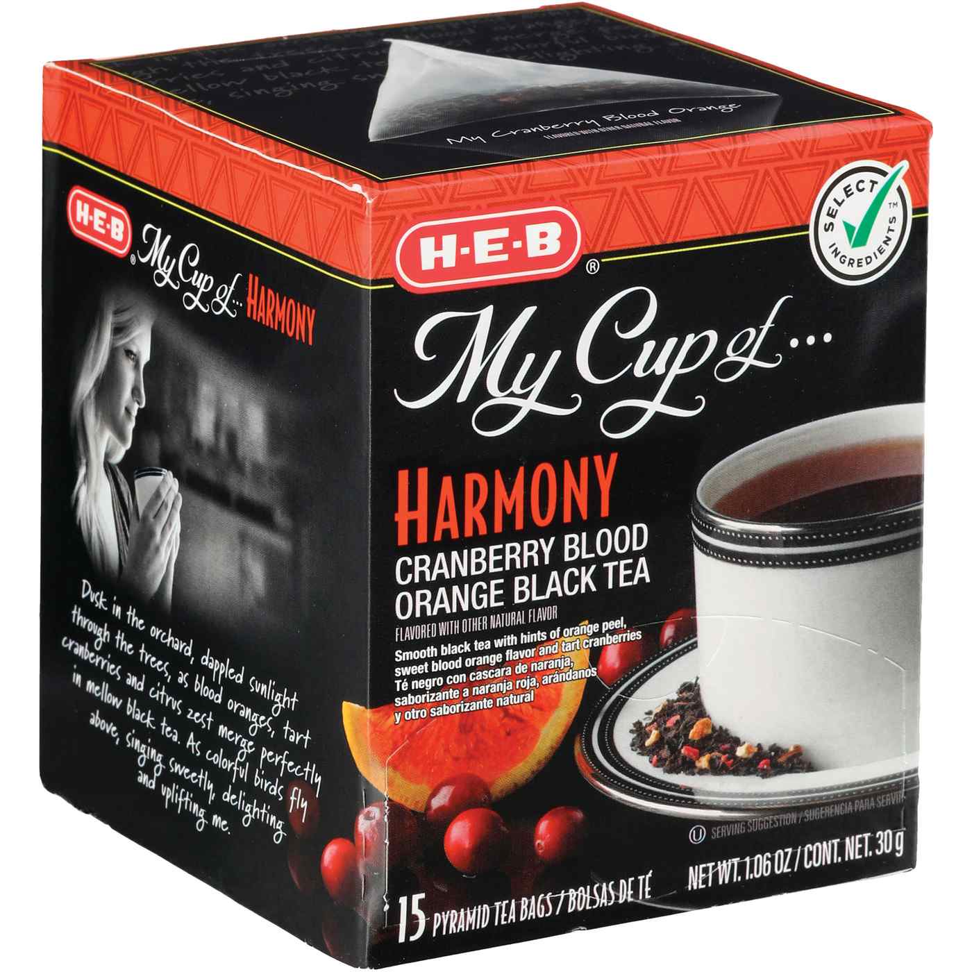 H-E-B My Cup of Harmony Cranberry Blood Orange Black Tea, Pyramid Tea ...