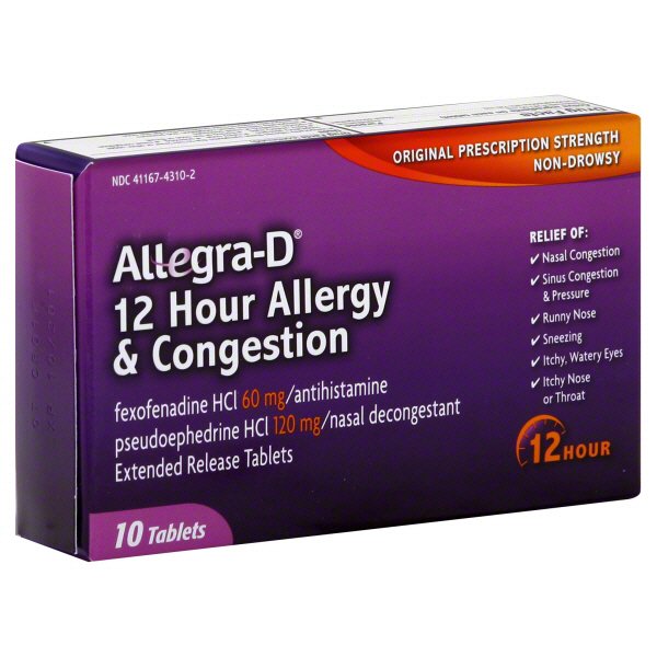 Allegra-D 12 Hour Original Prescription Strength Fexofenadine HCI 60 mg ...