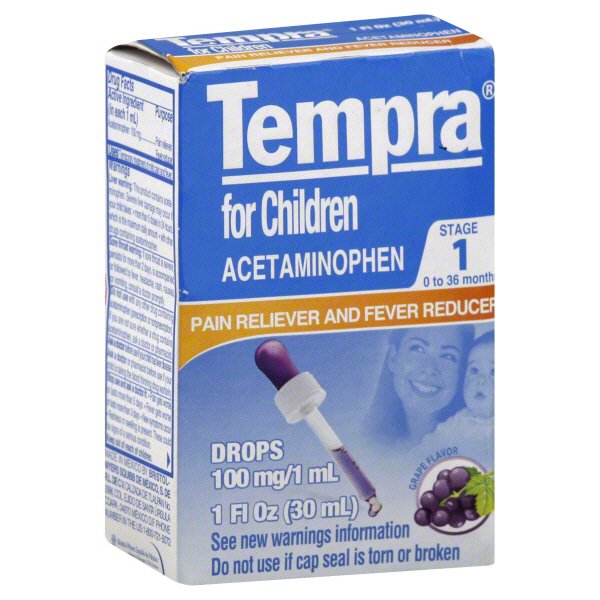 Tempra Acetaminophen Pain Reliever and Fever Reducer for Children 0-36 ...