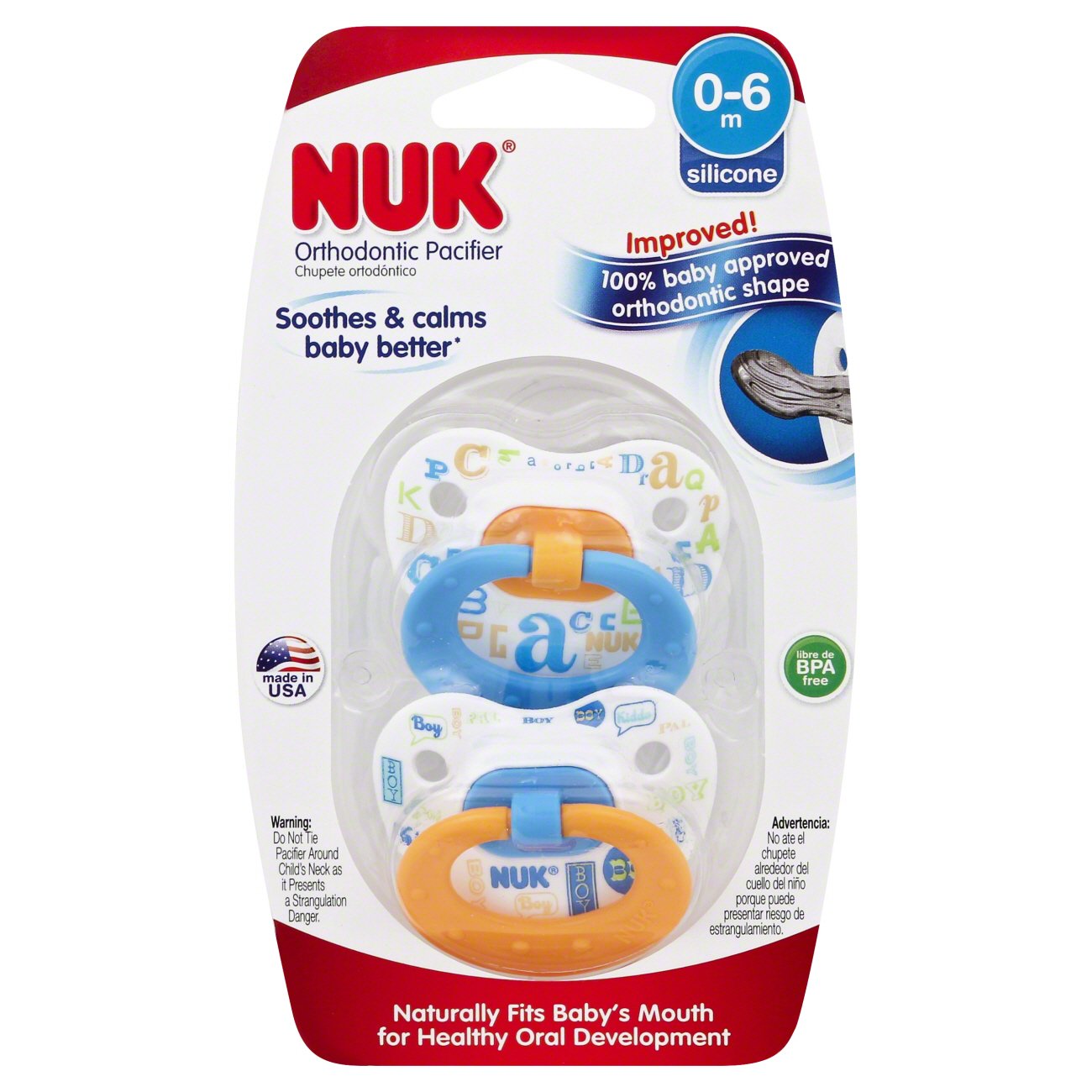 NUK Orthodontic Natural Shape Pacifier (0-6 Months), Assorted Colors ...