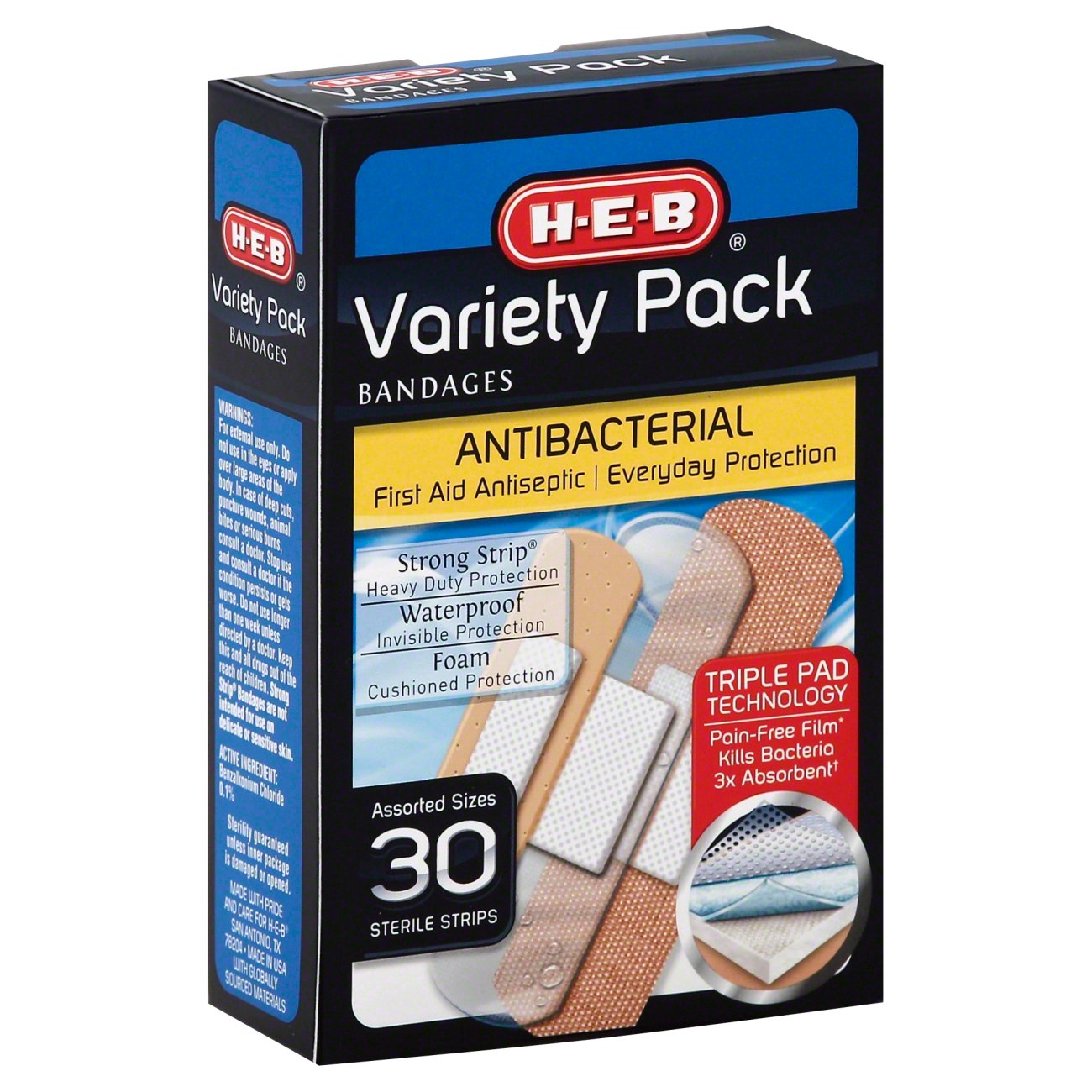 H-E-B Variety Pack Antibacterial Bandages - Assorted Sizes - Shop ...