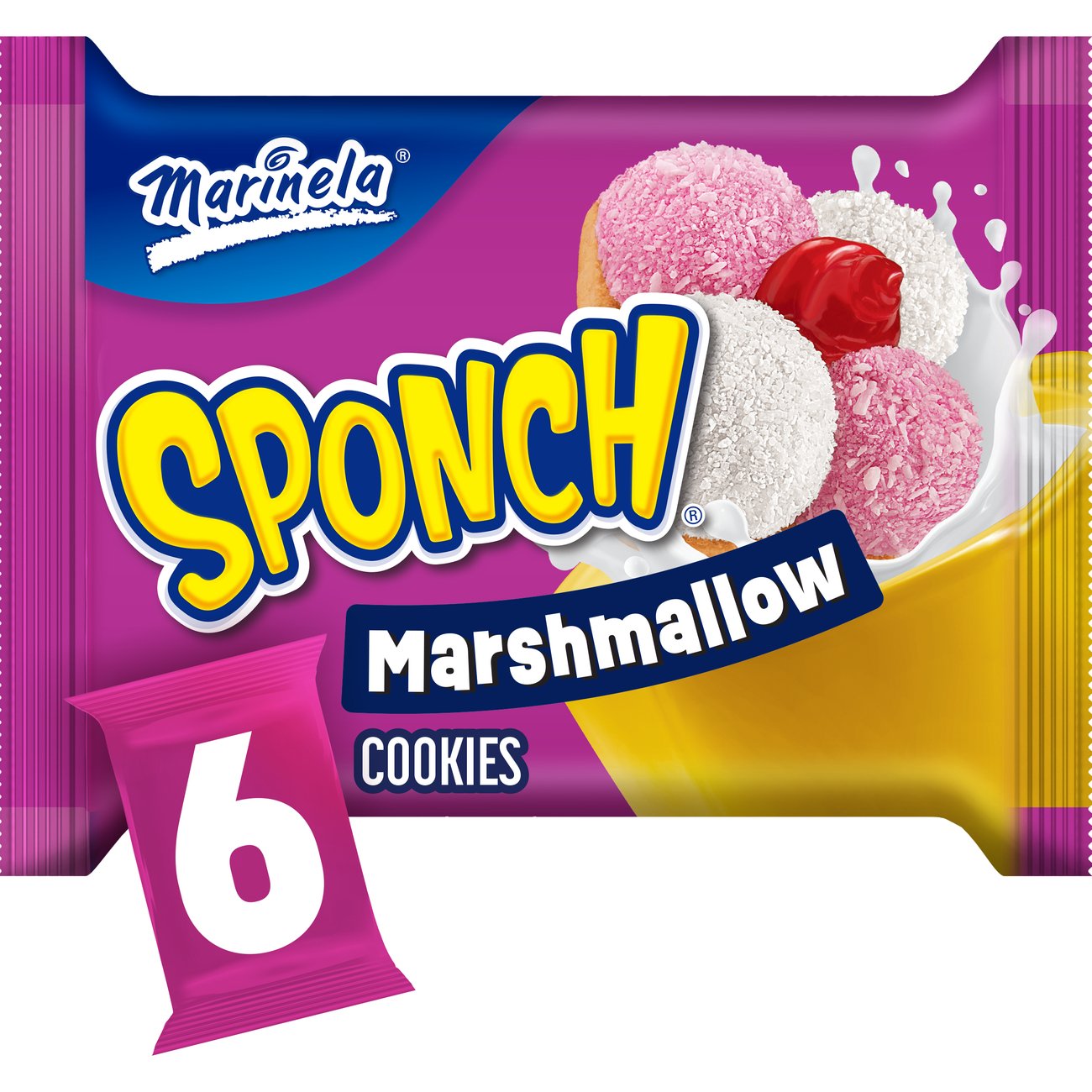Marinela Sponch Coconut & Strawberry Marshmallow Cookies Snack Packs ...